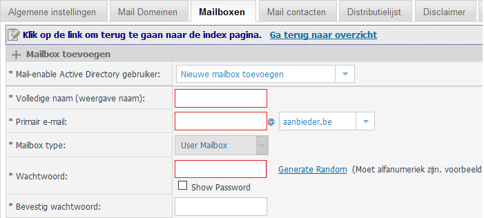 Een Mailbox aanmaken – Support Centrum